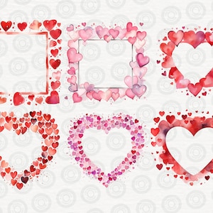 Heart Frames Clipart Bundle, Watercolor Valentine's Day Borders ...