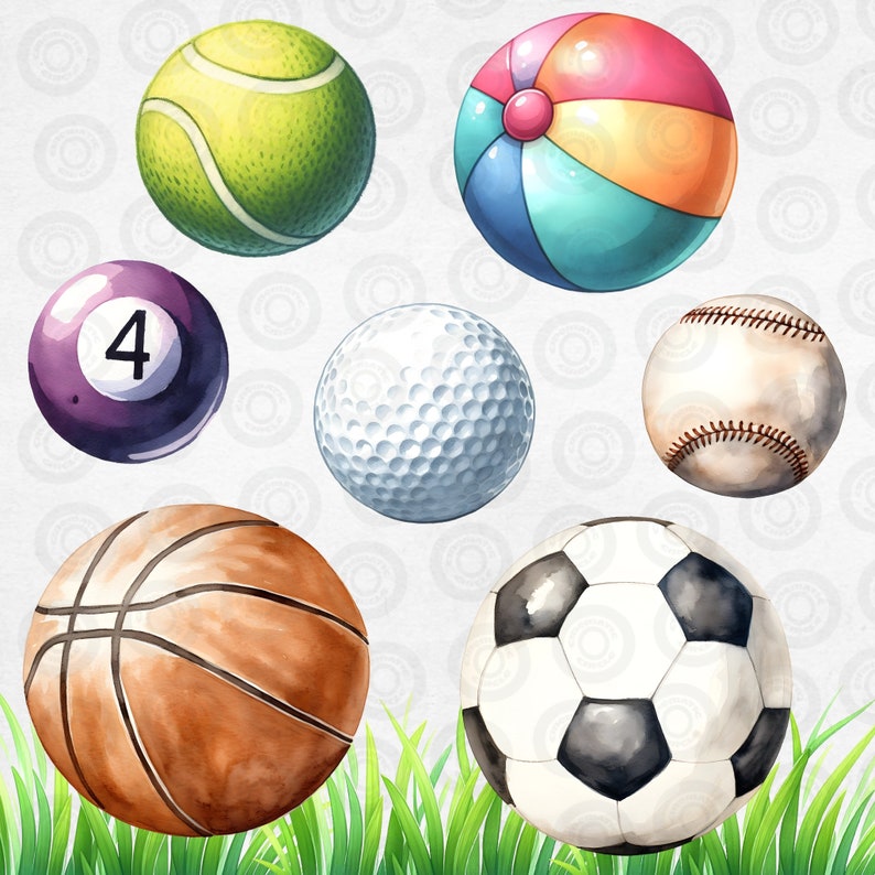 Sports Balls Clipart Bundle, Watercolor Sports PNG, Printable Sports ...