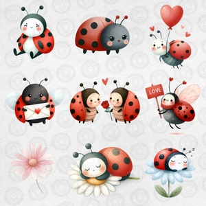 Little Ladybug Clipart Bundle, Cute Love Bug PNG, Valentines Day, Love ...
