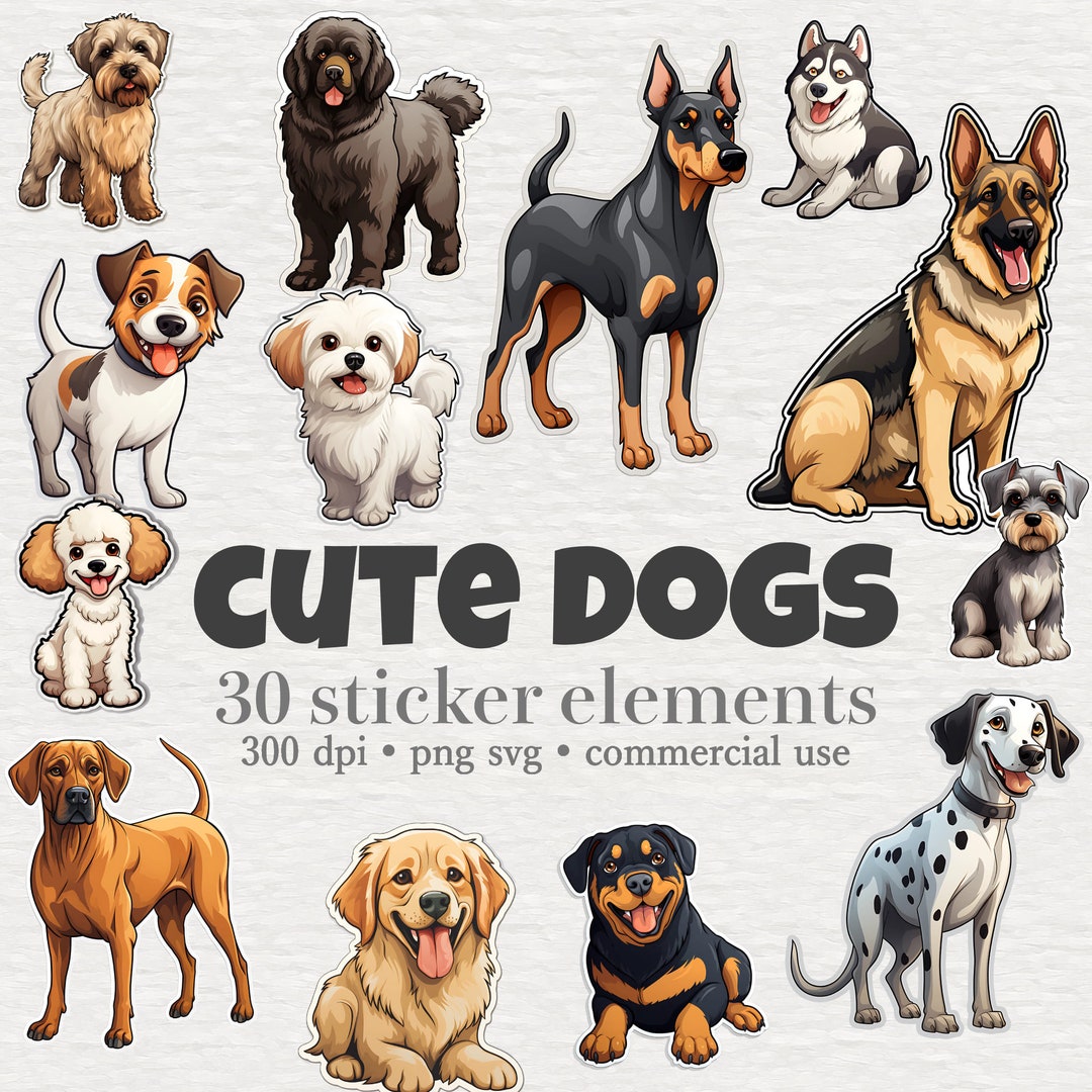Cute Dogs Clipart Bundle, Puppies Graphics, Puppy Stickers, Dog Breeds ...
