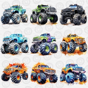 Watercolor Monster Truck Clipart Bundle, Extreme Vehicle, American ...