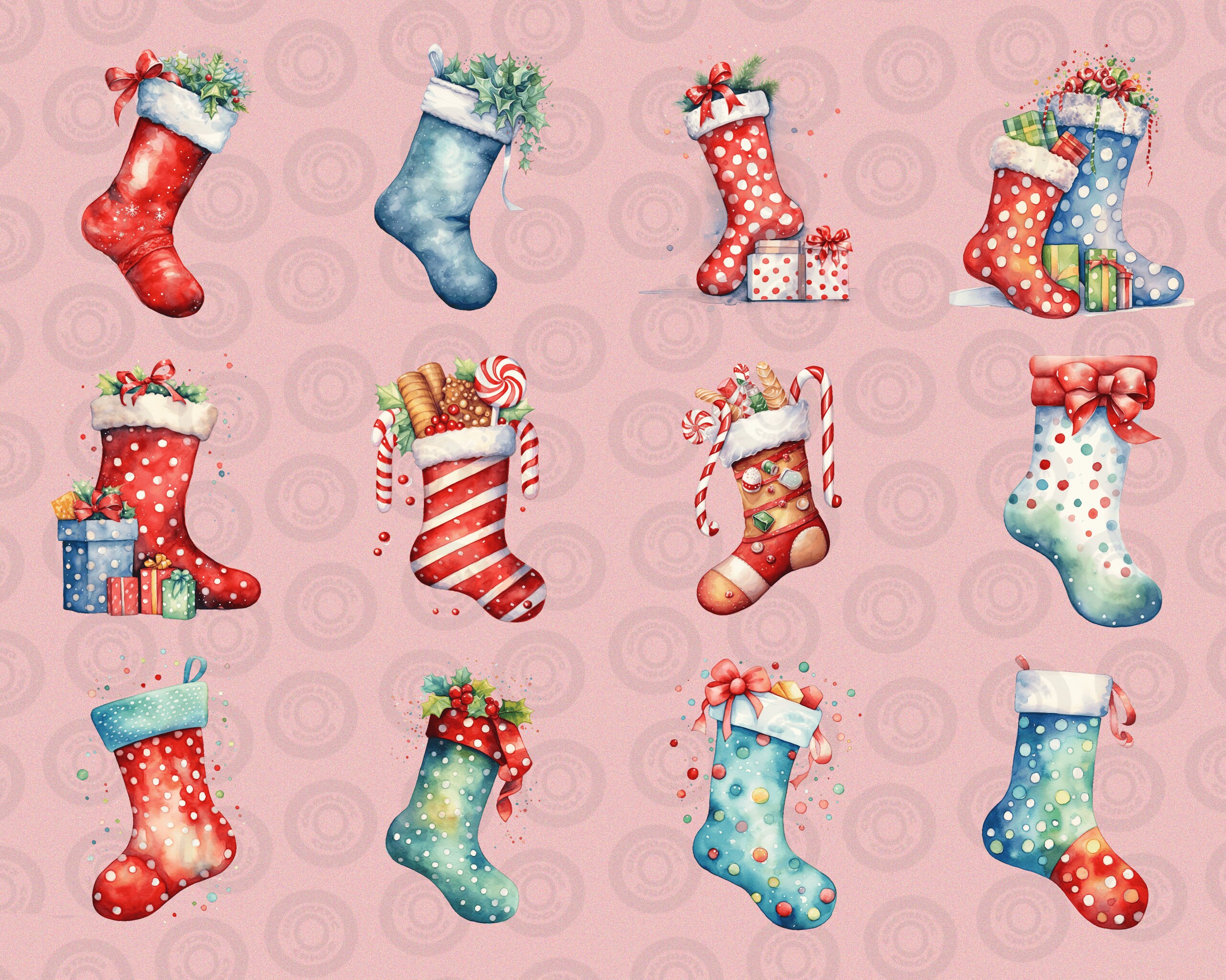 52 Christmas Stocking Clipart, Watercolor Clipart, Watercolor PNG ...
