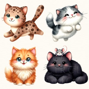 Happy Cats Clipart Bundle, Cute Cat PNG, Cartoon Cat Clip Art, High ...