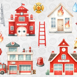 Cute Firefighters Clipart Bundle, Watercolor Fire Department PNG ...