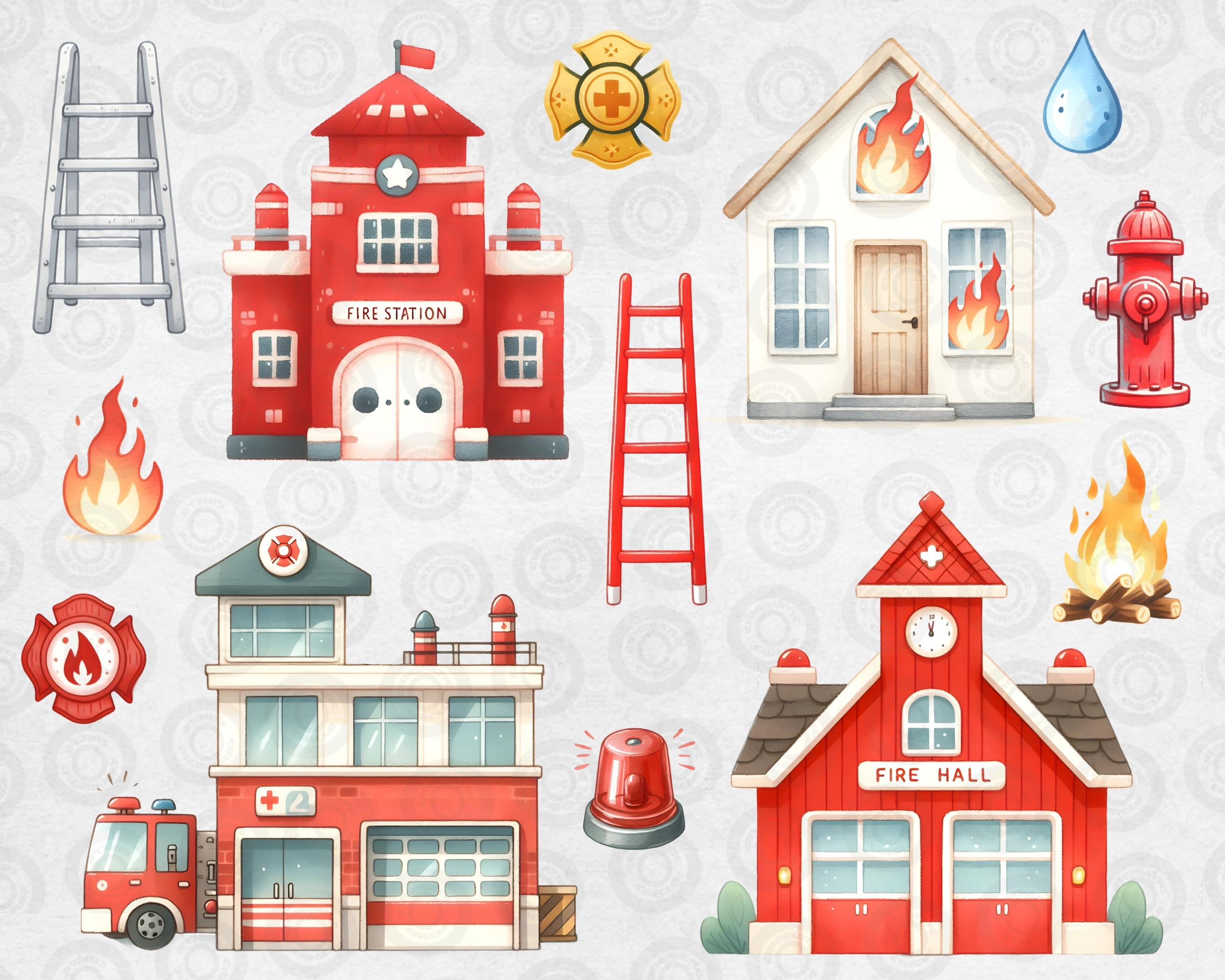 Cute Firefighters Clipart Bundle, Watercolor Fire Department PNG ...