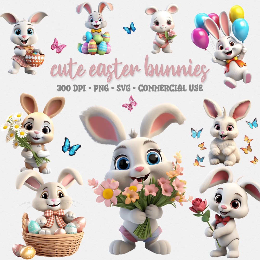 Cute Easter Bunny Clipart, Easter Clipart Bundle, Bunnies Clipart ...