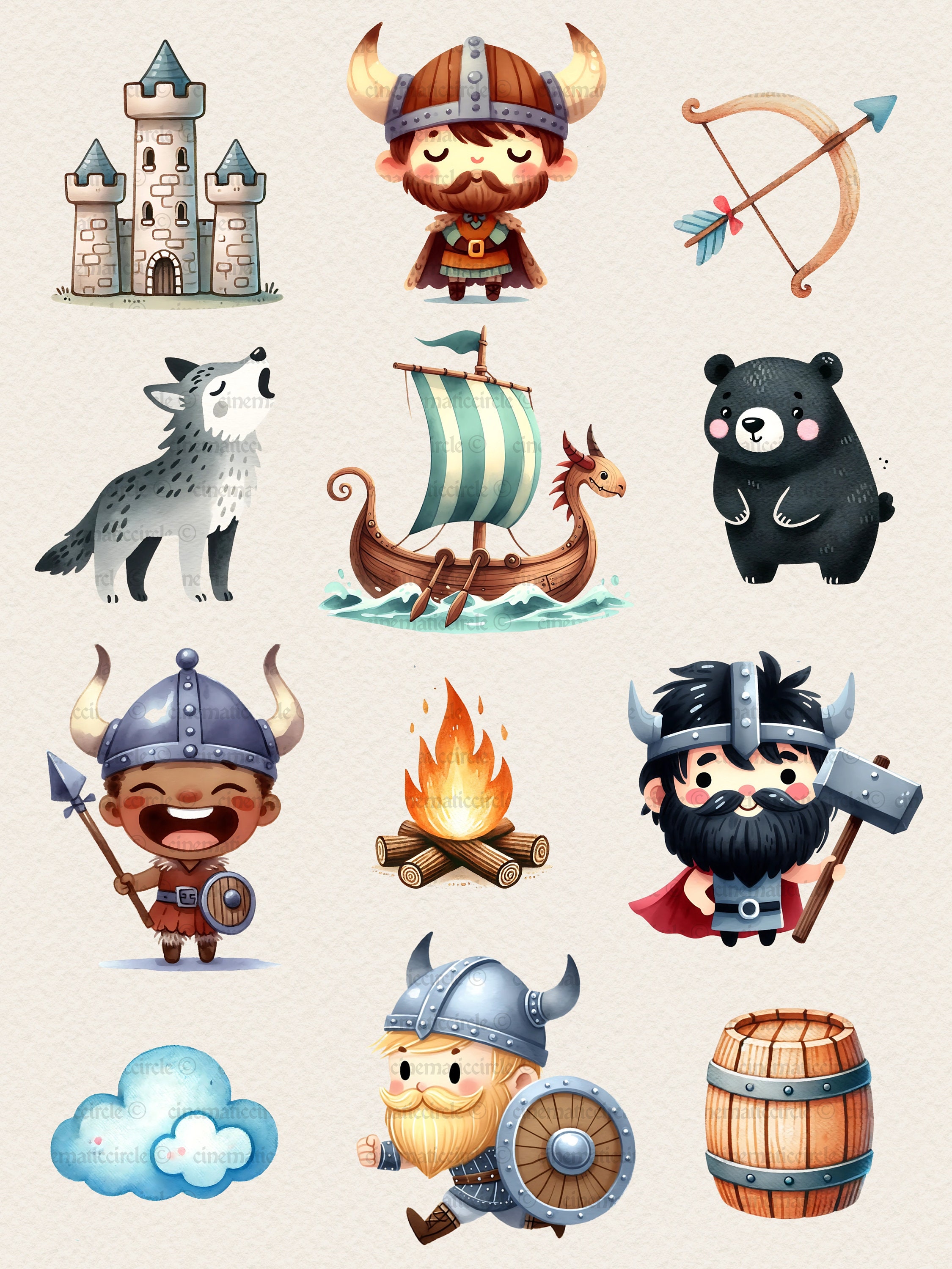 Viking Clipart Bundle, Vikings Clip Art, Watercolor Nordic Knight ...