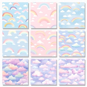 Seamless Rainbows Digital Paper Set, Watercolor Rainbow Jpg Graphic ...