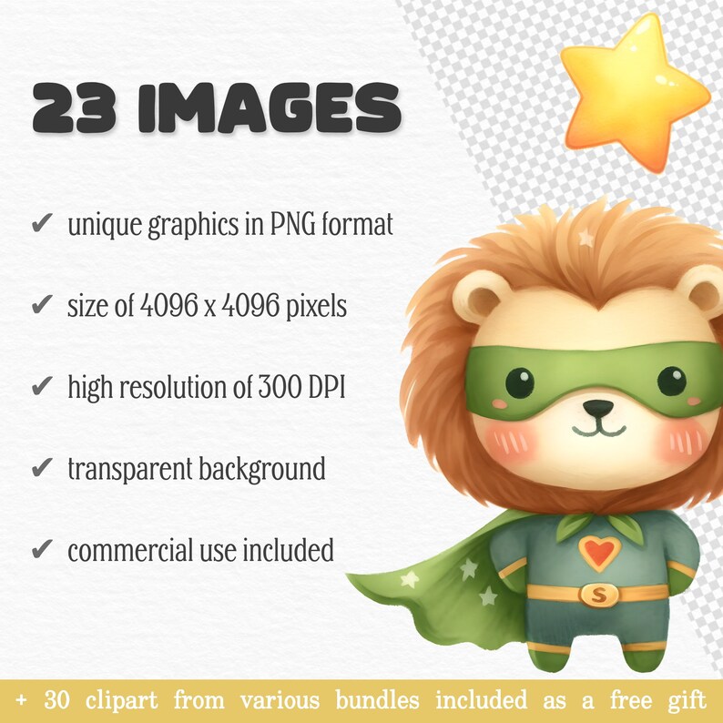 Animal Superheroes Clipart Bundle, Cute Baby Animals PNG, Safari Animal ...