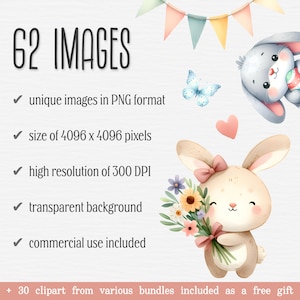 Happy Easter Clipart Bundle, Cute Easter Bunny, Chick, Lamb, Easter Egg ...