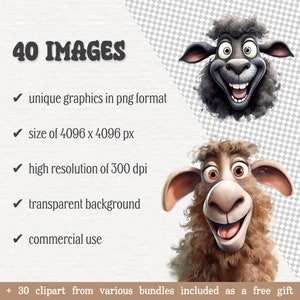 Funny and Crazy Sheep Clipart Bundle, Sheep PNG, Watercolor Cute Farm ...