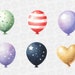 Colorful Balloons Clipart Bundle, Heart Balloon PNG, Glitter Balloon ...