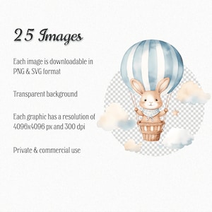 Cute Animals Clipart, Watercolor Clipart, Hot Air Balloon Clip Art ...