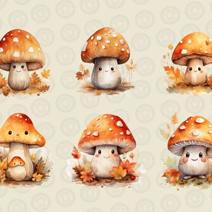 24 Autumn Cute Mushrooms Clipart, Watercolor Clipart, Fall Season ...