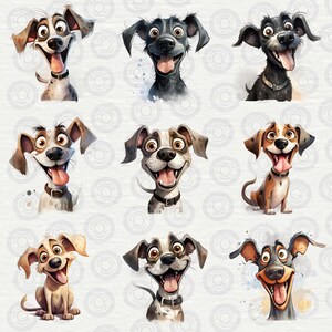 Funny and Crazy Dog Clipart Bundle, Dogs PNG, Watercolor Puppy Graphics ...
