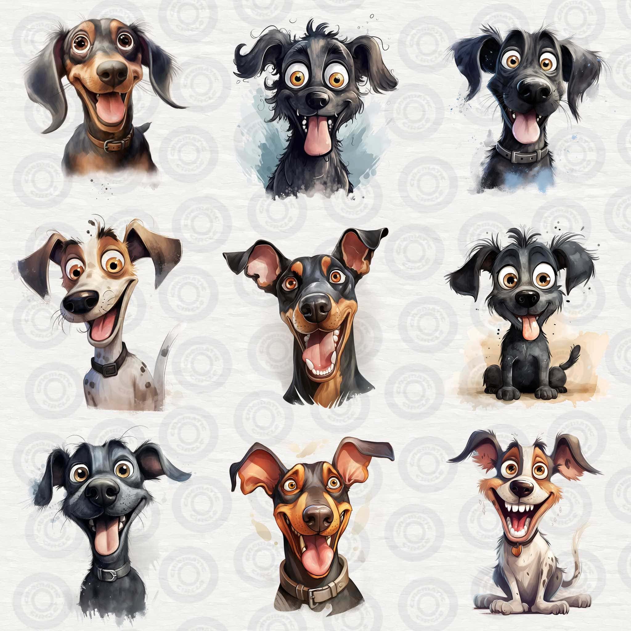Funny and Crazy Dog Clipart Bundle, Dogs PNG, Watercolor Puppy Graphics ...