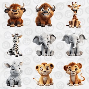 Cute Safari Animals, Baby Animal Clipart, Lion, Tiger, Giraffe, Zebra ...