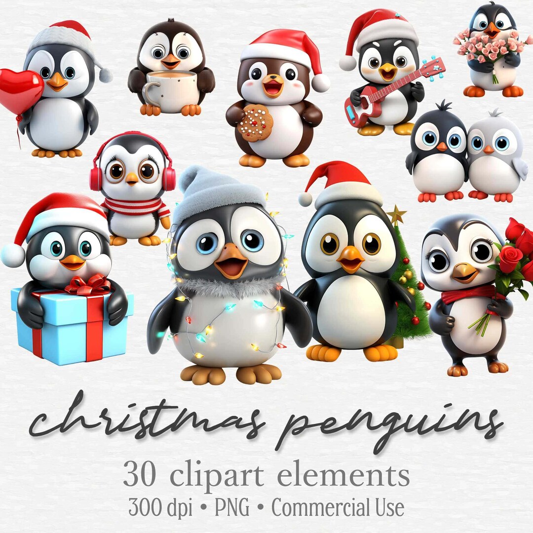 Christmas Penguin Clipart Bundle, 30 High Quality PNG, Funny Cute ...