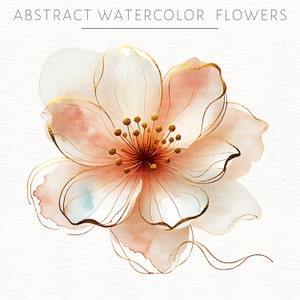 Pink Abstract Flowers Clipart Bundle, Soft Pink Gold Flower, Printable ...