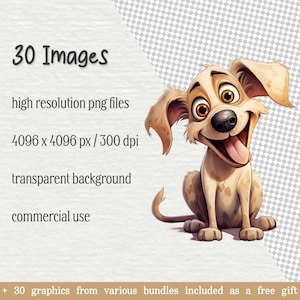Funny and Crazy Dog Clipart Bundle, Dogs PNG, Watercolor Puppy Graphics ...