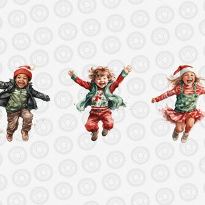 Kids Clipart, Cute Children Jumping With Joy, Christmas Children ...
