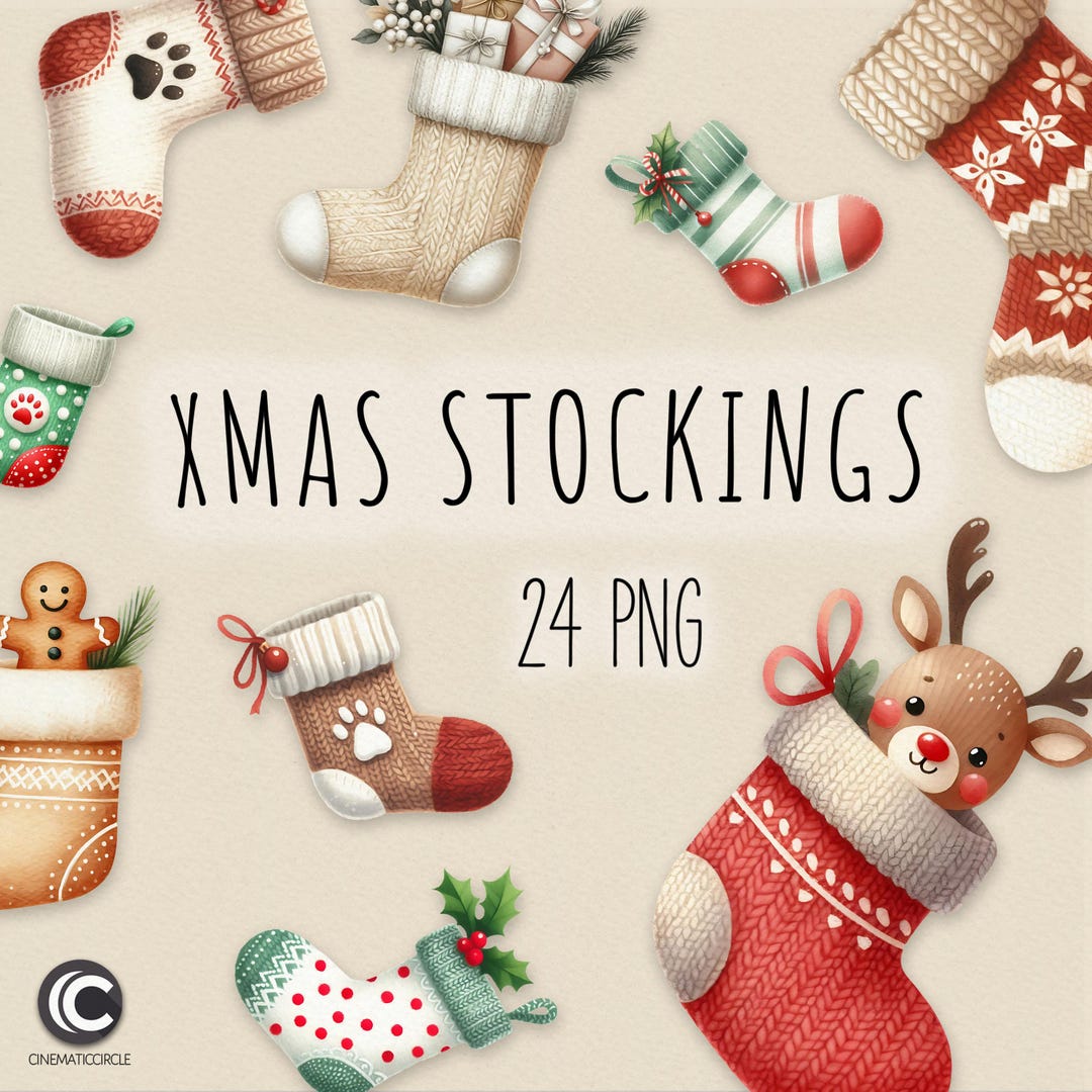 Christmas Stocking Clipart Bundle, Christmas Socks PNG, Watercolor ...