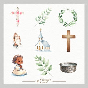 Baptism Clipart Bundle, Christening Watercolor Clip Arts, Religious PNG ...