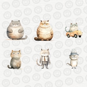 Funny & Hilarious Cat Clipart PNG Bundle, Chubby and Fat Cats ...