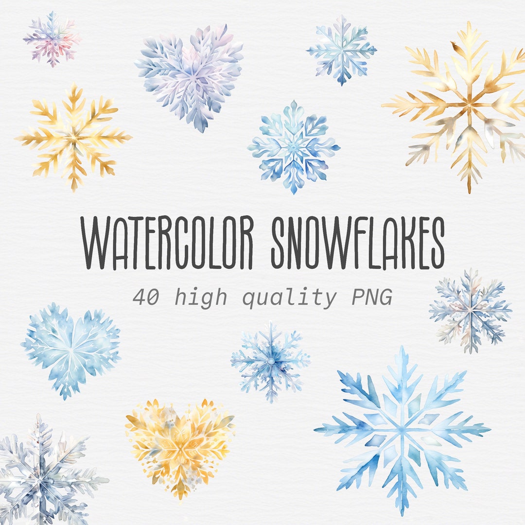 Blue, Silver & Gold Snowflakes Clipart Bundle, Watercolor Christmas PNG ...