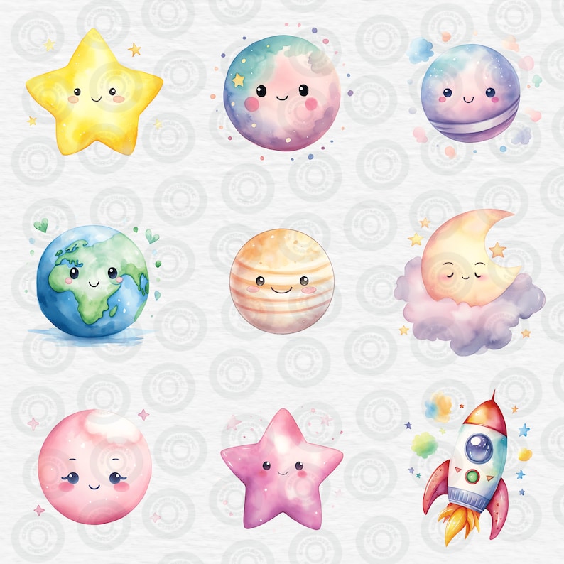 Cute Space Clipart Bundle, Watercolor Clipart, Happy Astronaut ...