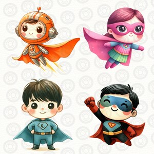 Superhero Kids Clipart Bundle, Superheroes PNG, Watercolor Hero, Galaxy ...