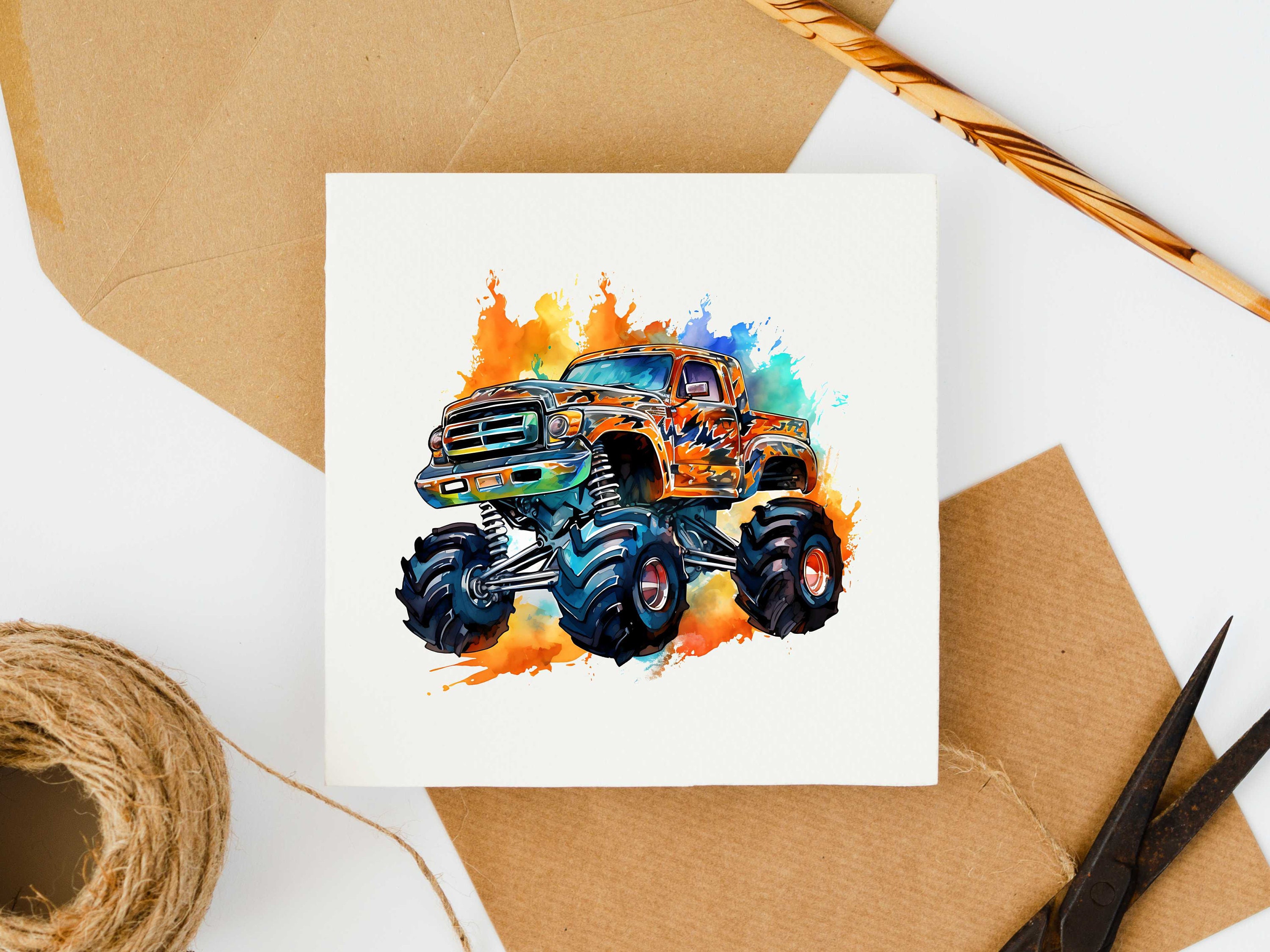 Watercolor Monster Truck Clipart Bundle, Extreme Vehicle, American ...
