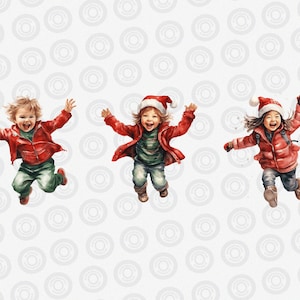 Kids Clipart, Cute Children Jumping With Joy, Christmas Children ...