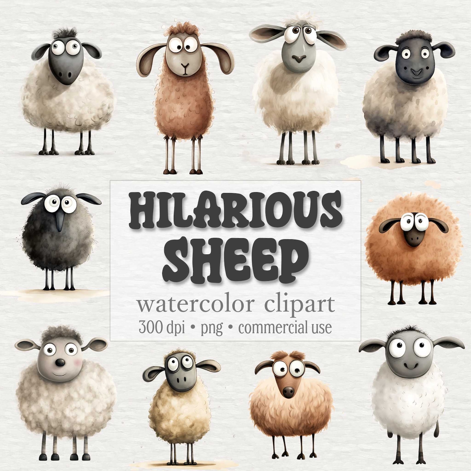 Hilarious Sheep Clipart Bundle, Cute Sheep PNG, Crazy & Funny Animals ...