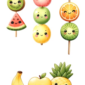 Happy Fruits Clipart Bundle, Cute Food PNG, Watercolor Summer, Kawaii ...