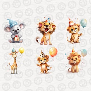 Cute Birthday Animals Clipart Bundle, Baby Animals With Birthday ...