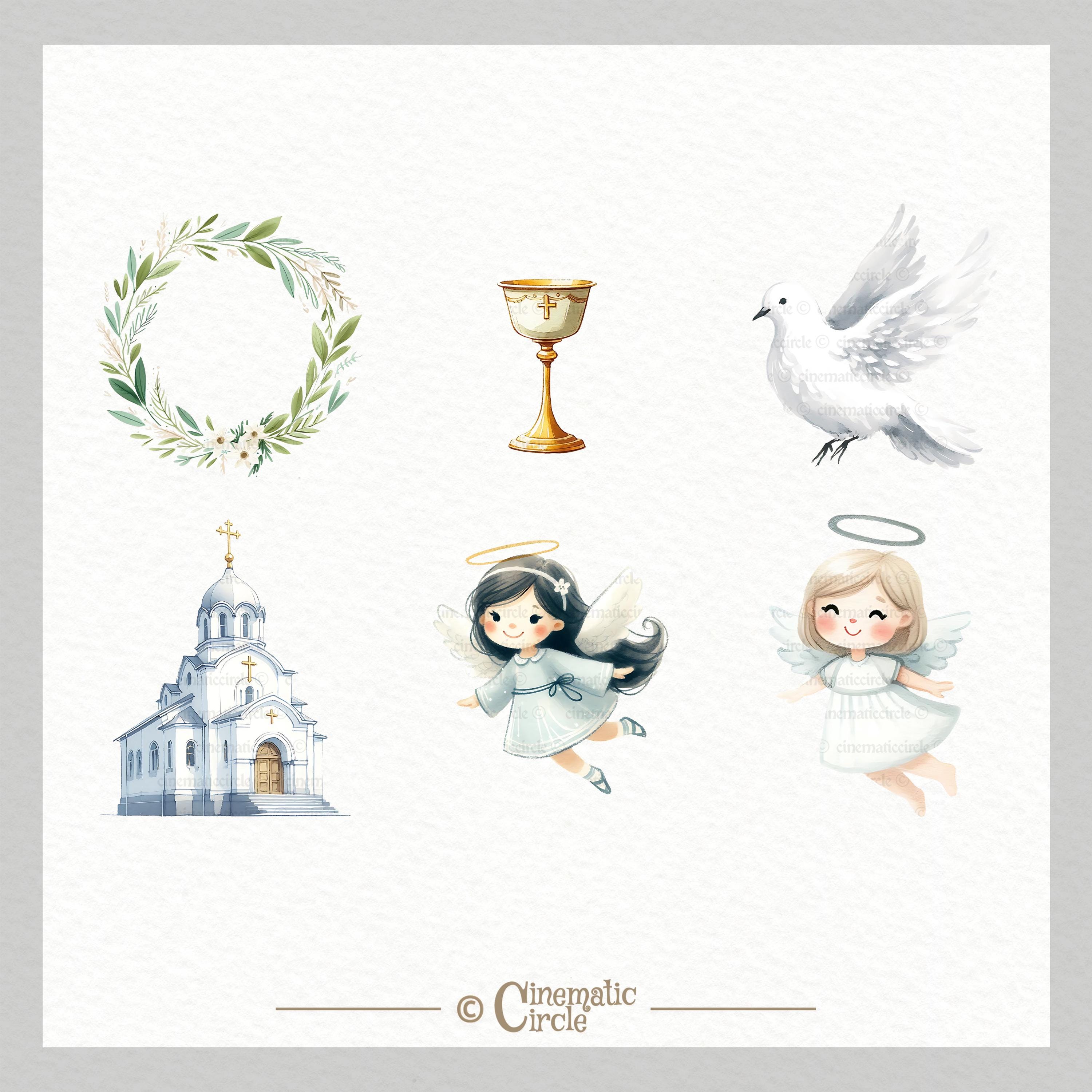 Baptism Clipart Bundle, Christening Watercolor Clip Arts, Religious PNG ...