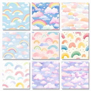Seamless Rainbows Digital Paper Set, Watercolor Rainbow Jpg Graphic ...