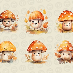24 Autumn Cute Mushrooms Clipart, Watercolor Clipart, Fall Season ...