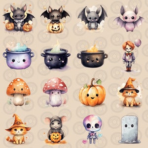 Halloween Cute Characters Clipart Bundle, Watercolor Ghost Witch ...
