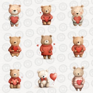 Valentine Bears Clipart Bundle, Cute Teddy Bear, Valentines Day PNG ...