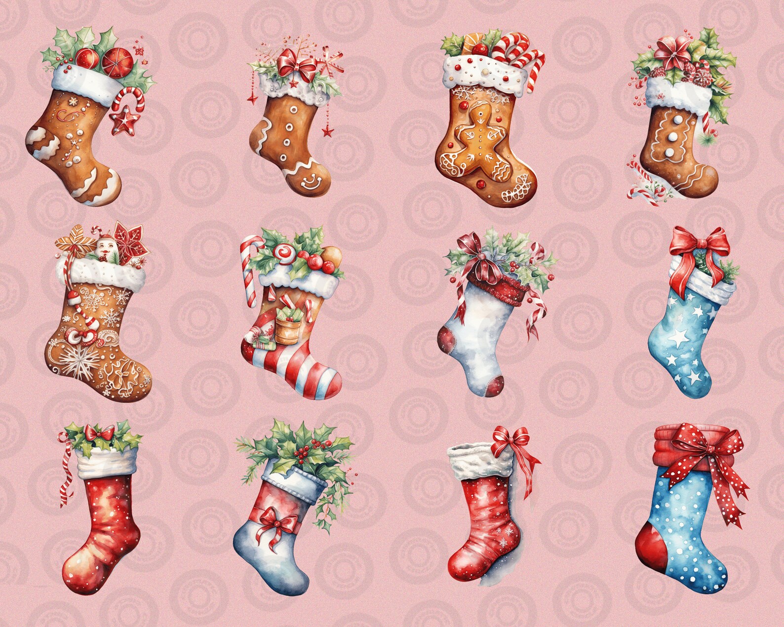 52 Christmas Stocking Clipart, Watercolor Clipart, Watercolor PNG ...