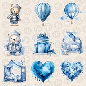 Baby Boy Clipart Bundle, Baby Watercolor Graphic Elements, Teddy Bear ...