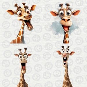Funny and Crazy Giraffe Clipart Bundle, Giraffes PNG, Watercolor Safari ...