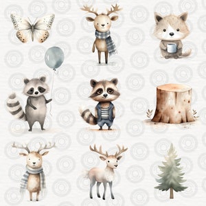 Forest Friends Clipart Bundle, Watercolor Woodland Animals, Cute Baby ...