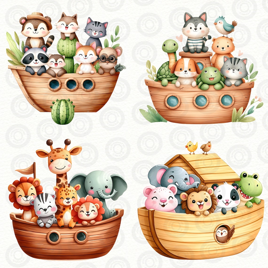 Noah's Ark Clipart Bundle, Cute Baby Animals PNG, Bible Watercolor ...
