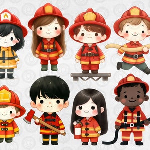 Cute Firefighters Clipart Bundle, Watercolor Fire Department PNG ...