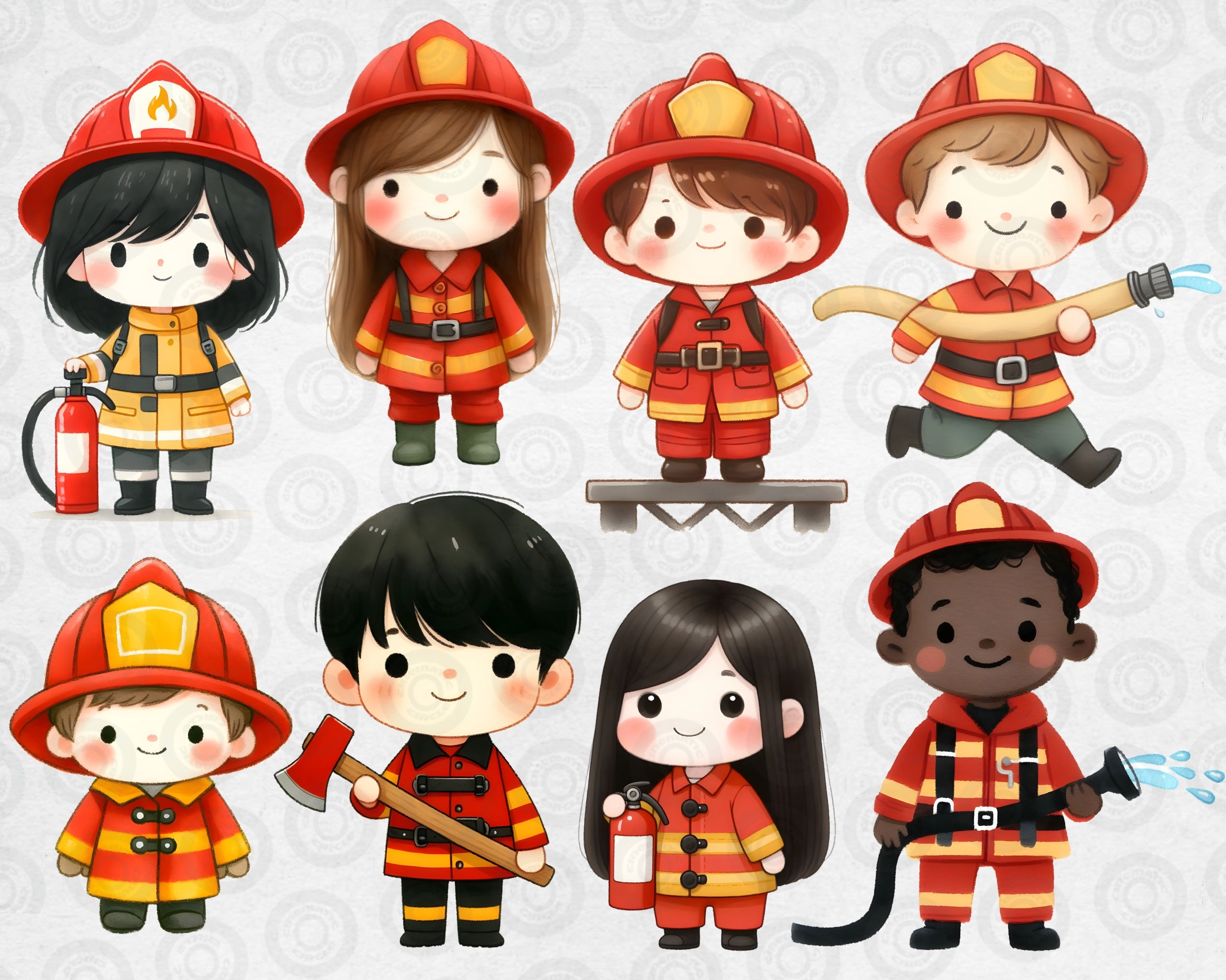 Cute Firefighters Clipart Bundle, Watercolor Fire Department PNG ...