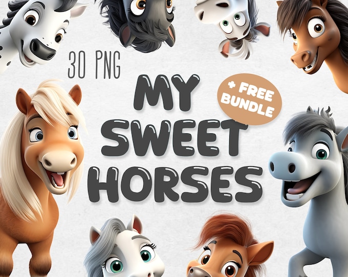 12 Cute Horse Clipart Bundle - Watercolor Horse, Baby Animals, Cute ...