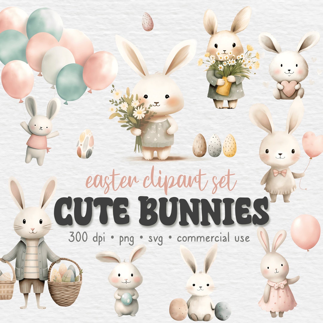 Cute Easter Bunny Clipart, Easter Clipart Bundle, Bunnies Clipart ...